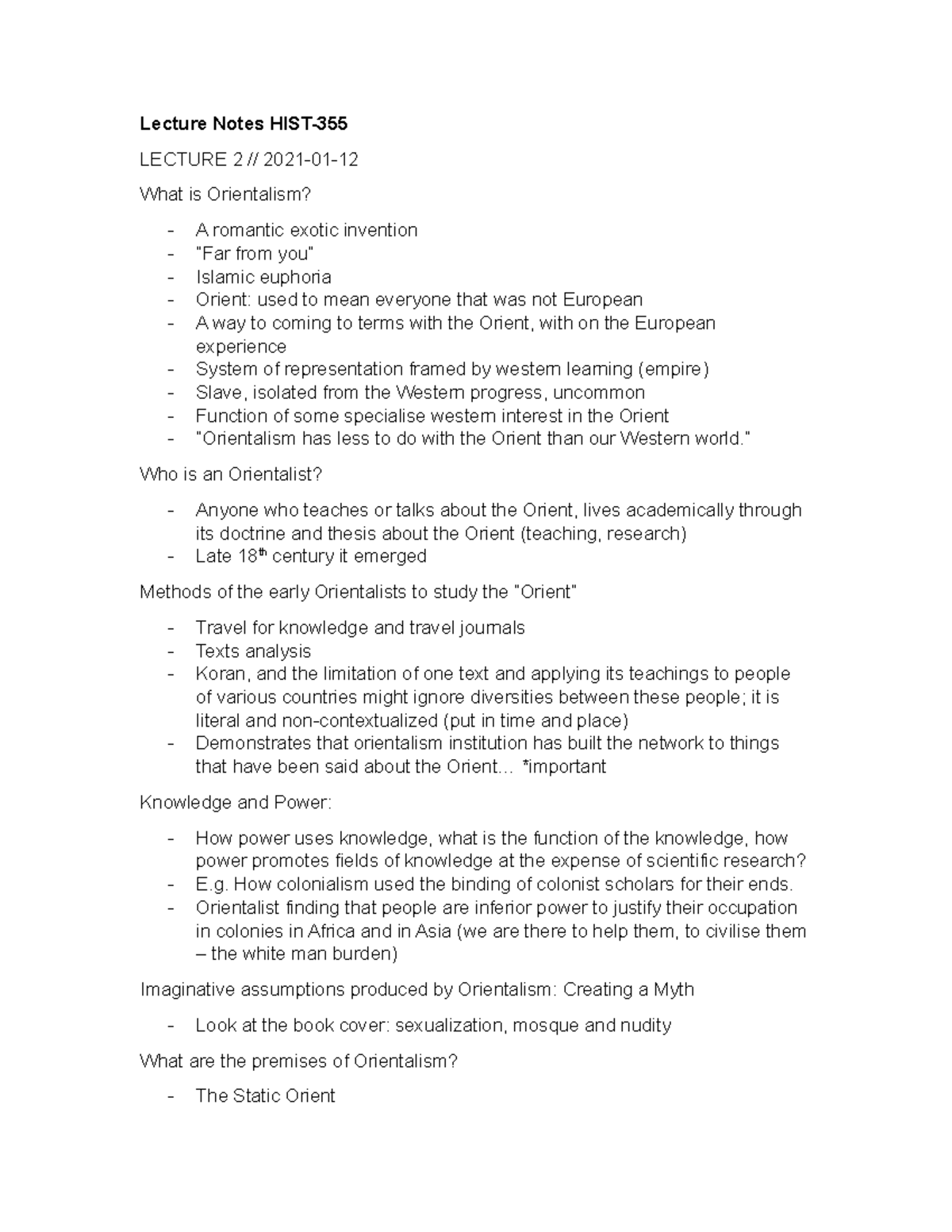 Lecture Notes First 4 classes - ISLA 313 - Lecture Notes HIST- LECTURE ...