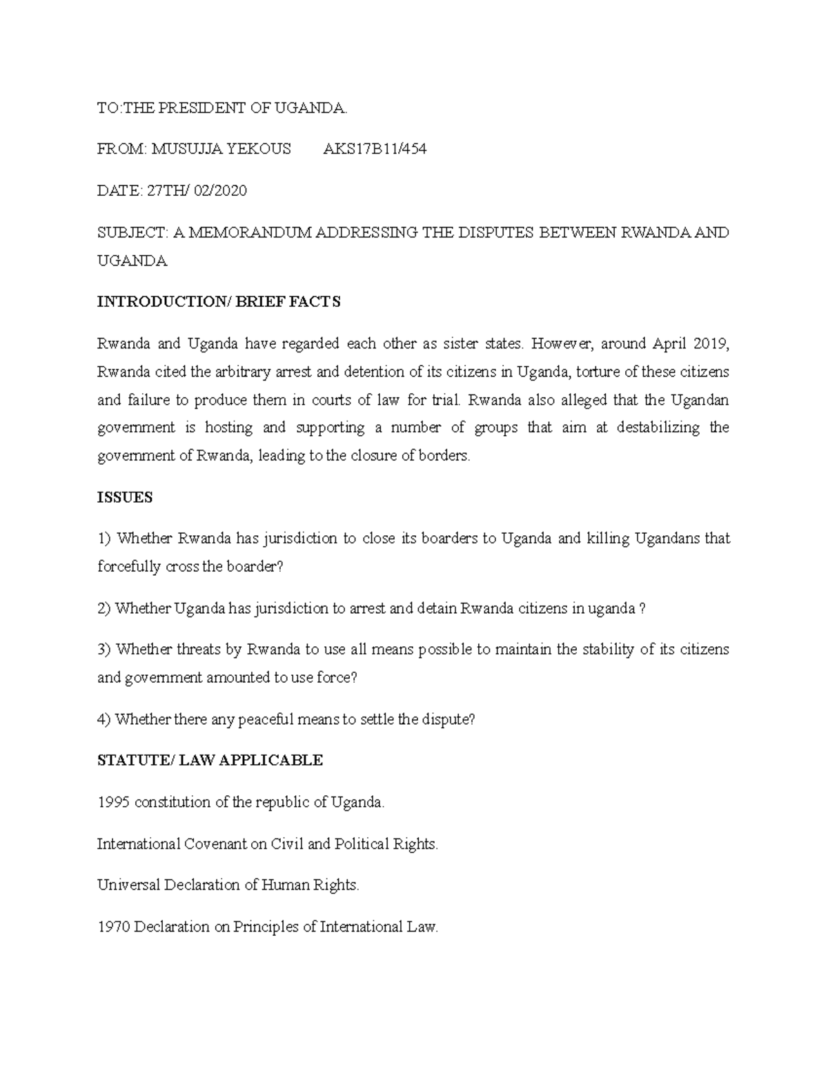 Virgini territory - memo addressing the dispute between Rwanda and ...