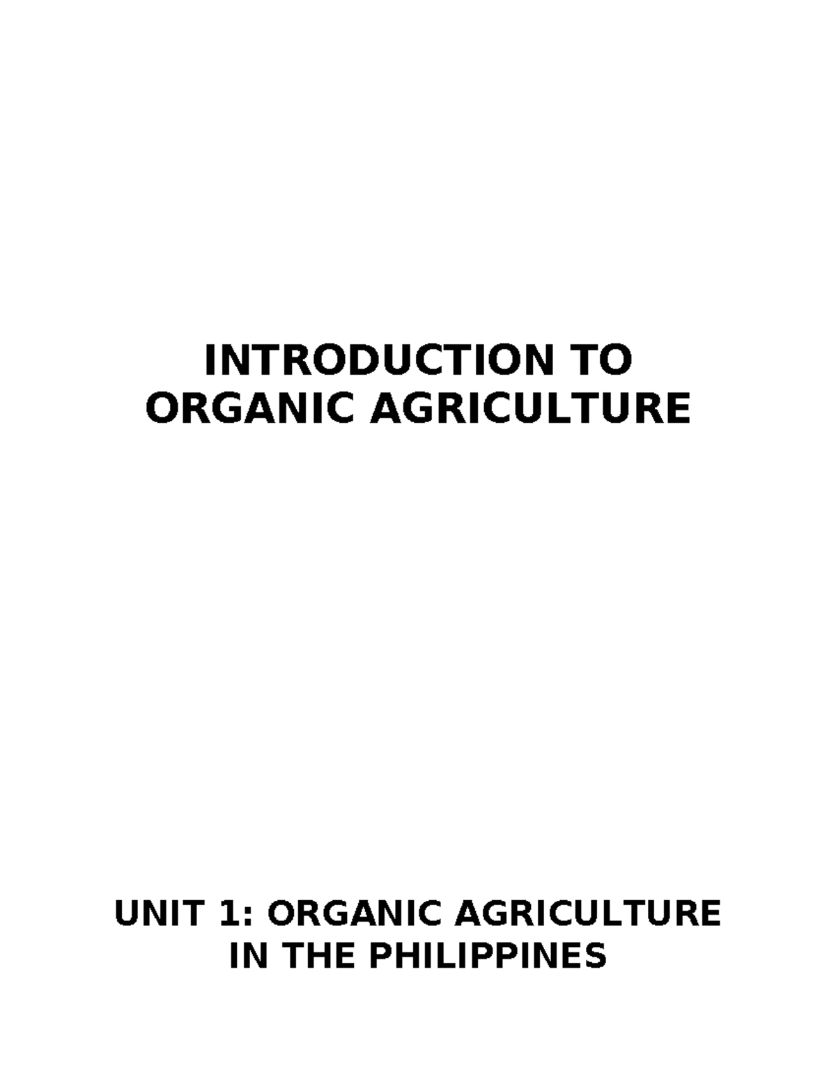 Module 1 - Introduction To Organic Agriculture - INTRODUCTION TO ...