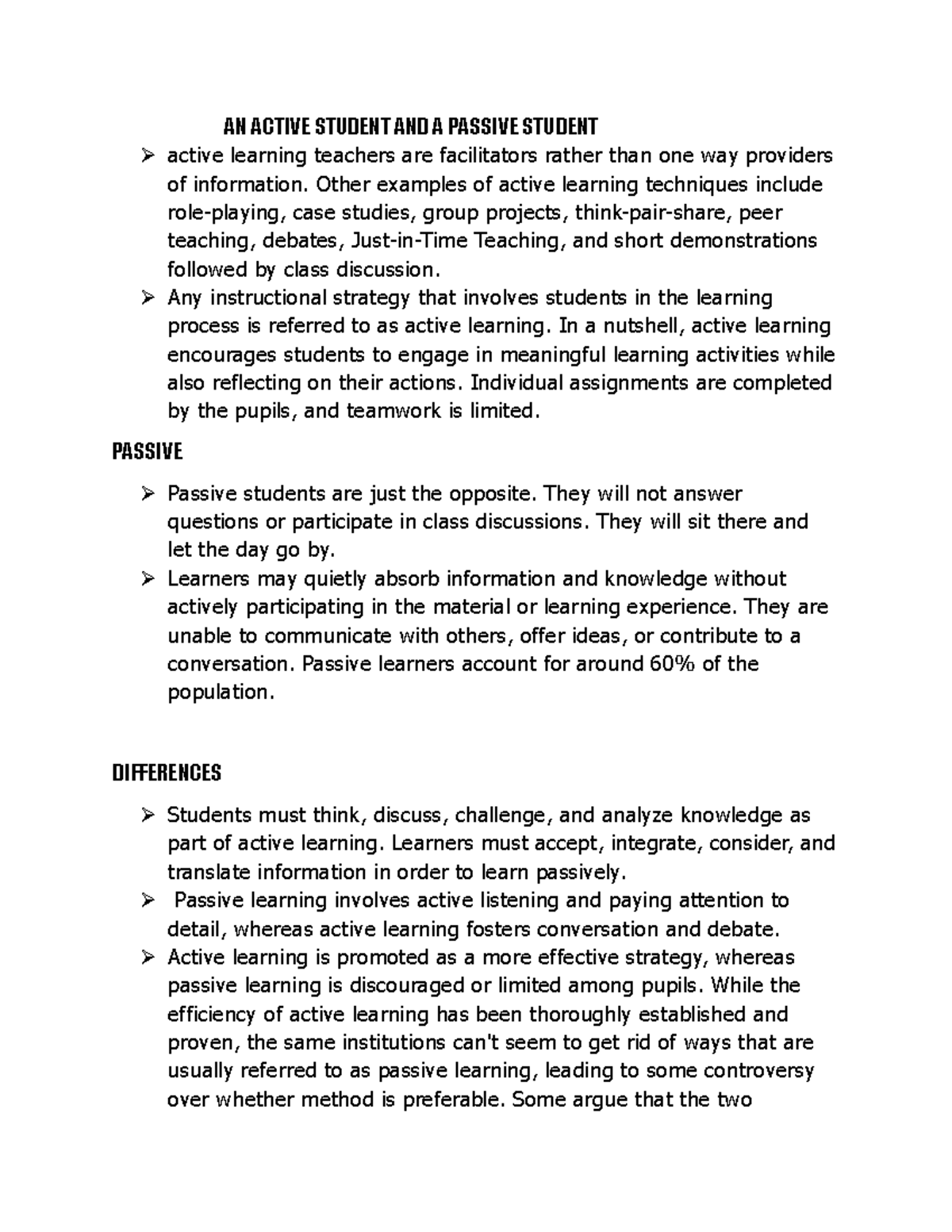 AN ACTIVE STUDENT AND A PASSIVE STUDENT : BASIC PRINCIPLES OF ACTIVE ...