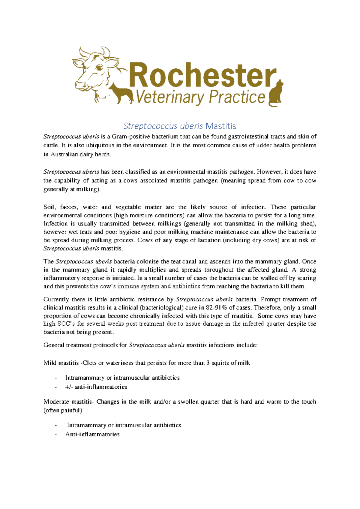 Streptococcus Uberis Mastitis farmer info sheet 2022 - Streptococcus ...