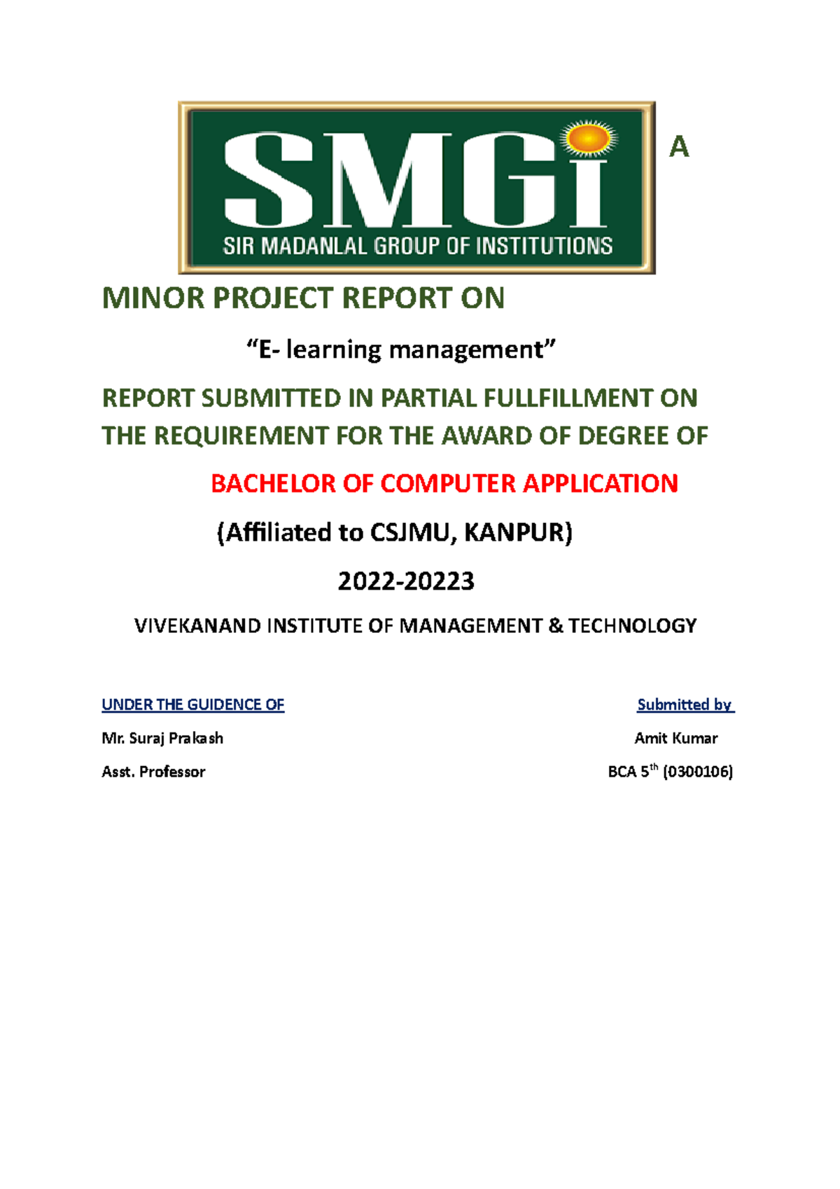 A Minor Project - A MINOR PROJECT REPORT ON “E- learning management ...
