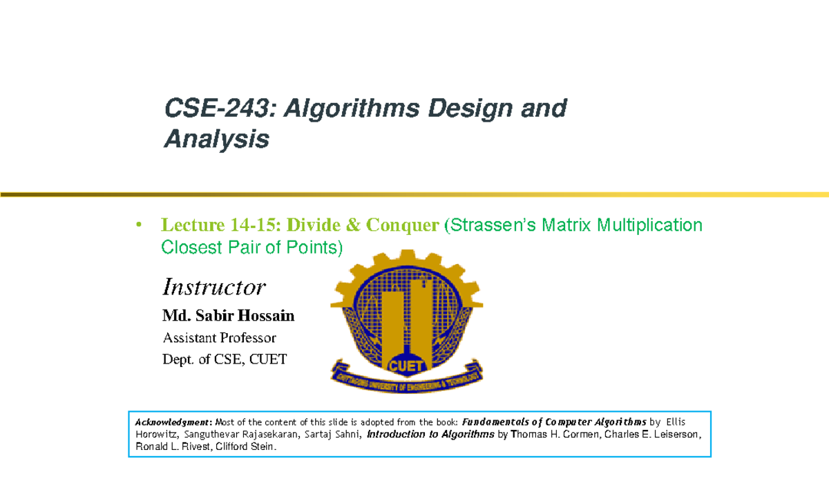 L15 Divide Conquer Closest Pair Of Points Cse 243 Algorithms Design And Analysis Lecture 14