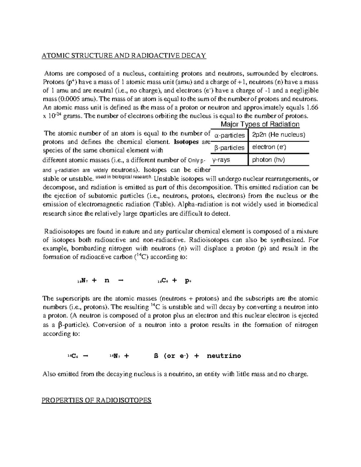 Atomic Structure AND Radioactive Decay - ATOMIC STRUCTURE AND ...