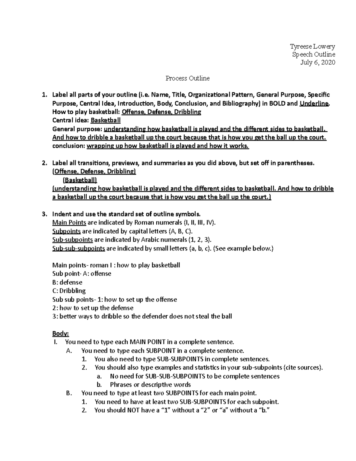 Process Outline - Notes for speech - Tyreese Lowery Speech Outline July ...