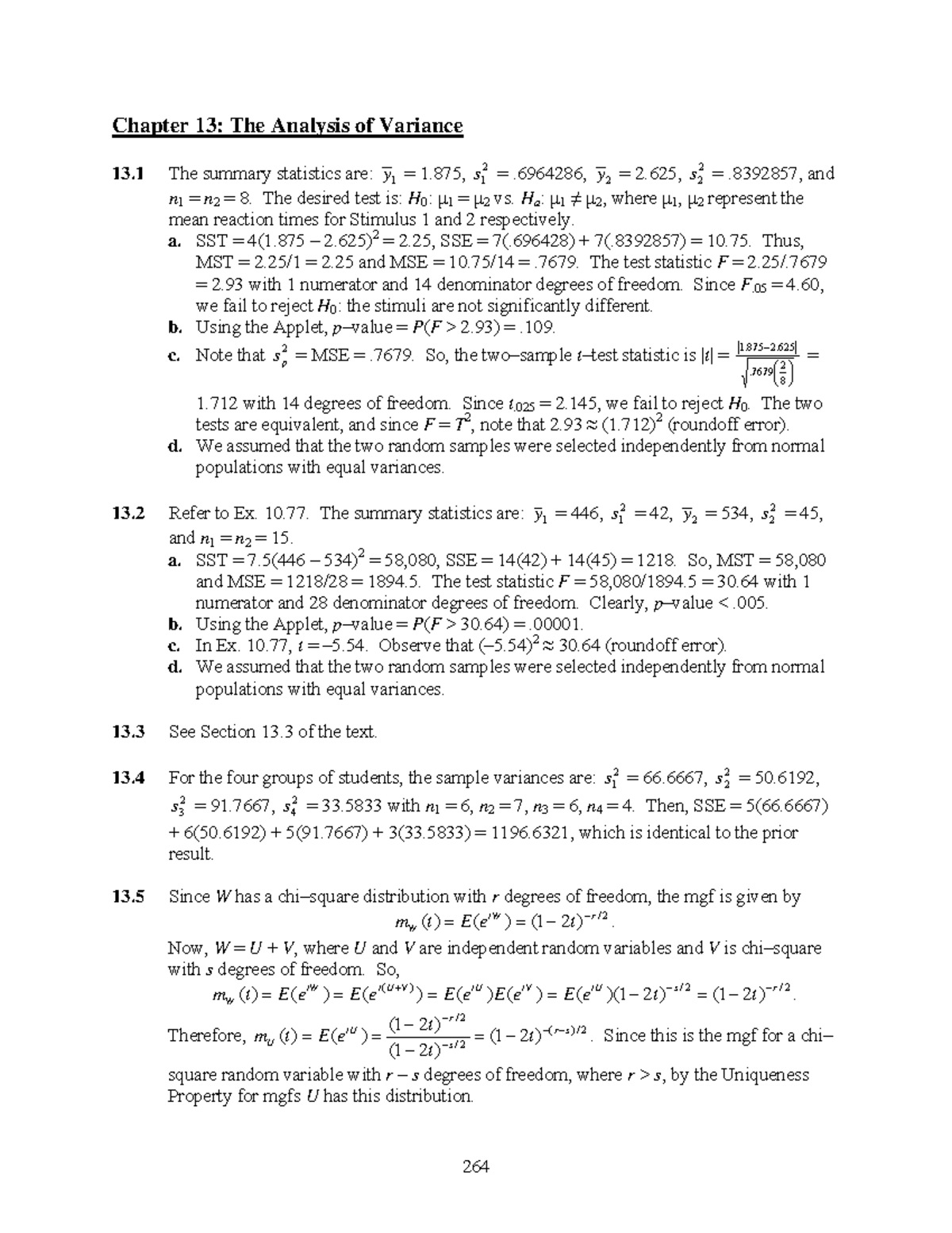 Chapter 13 - The Analysis of Variance - 6964286, y 2 2, s 22 .8392857 ...