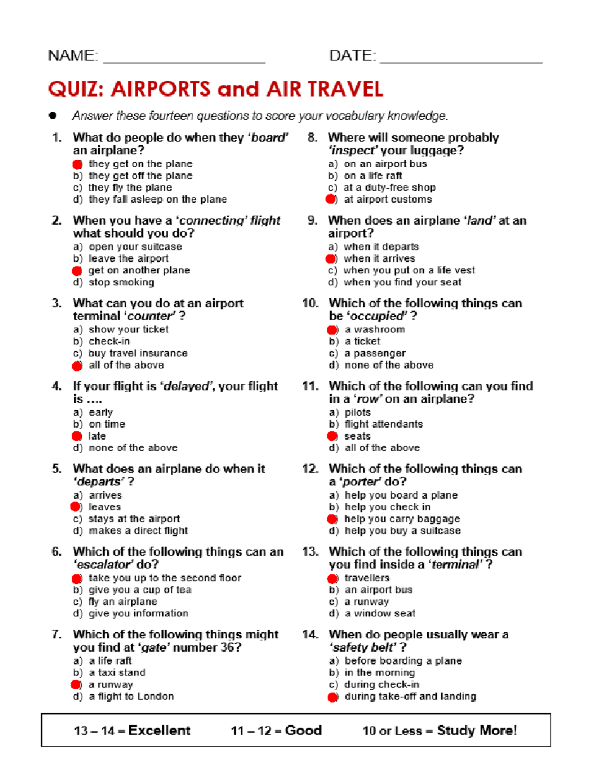 QUIZ Airports and Air Travel Homework - NAME: DATE: QUIZ: AIRPORTS and ...