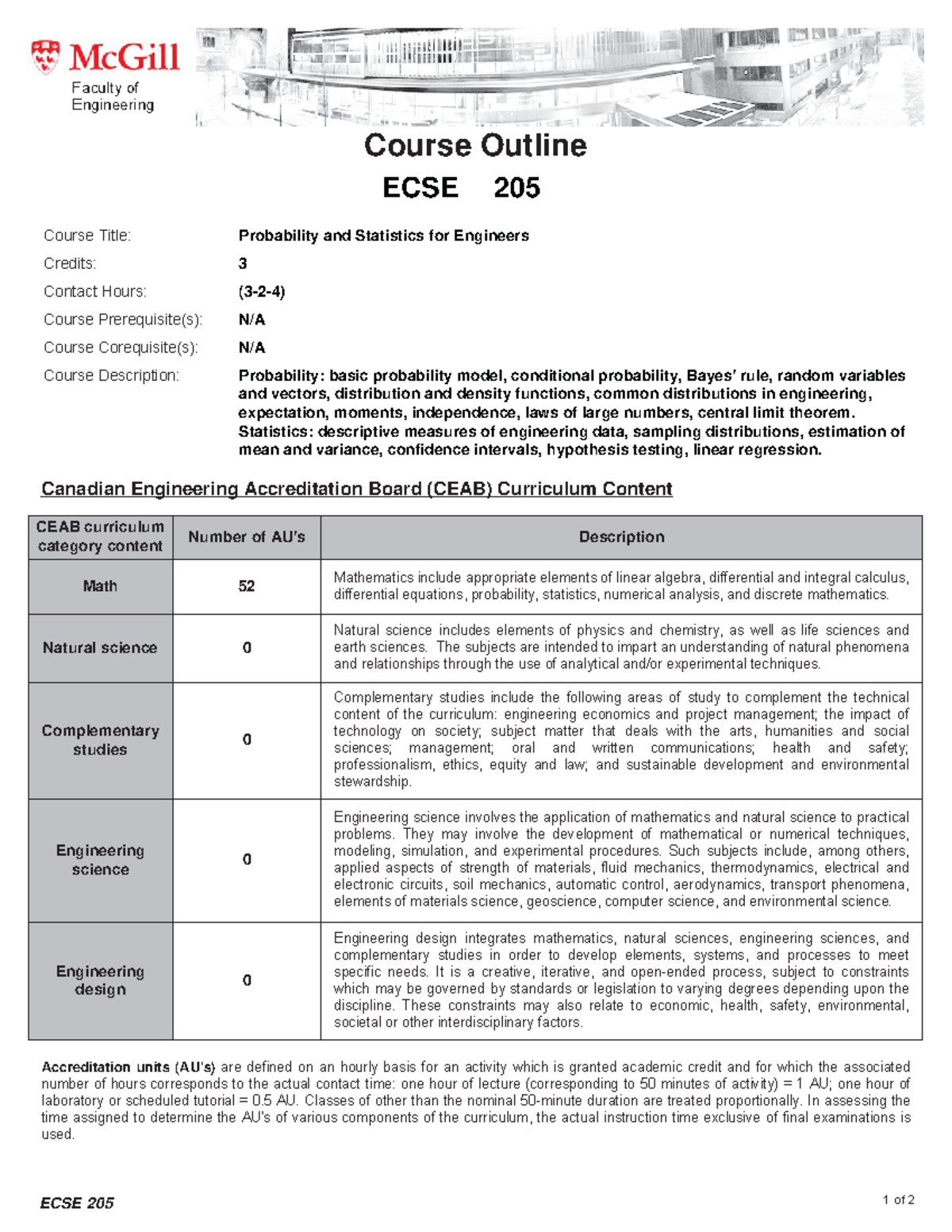 Complete outline - ECSE 205 1 of 2 Faculty of Engineering Course ...