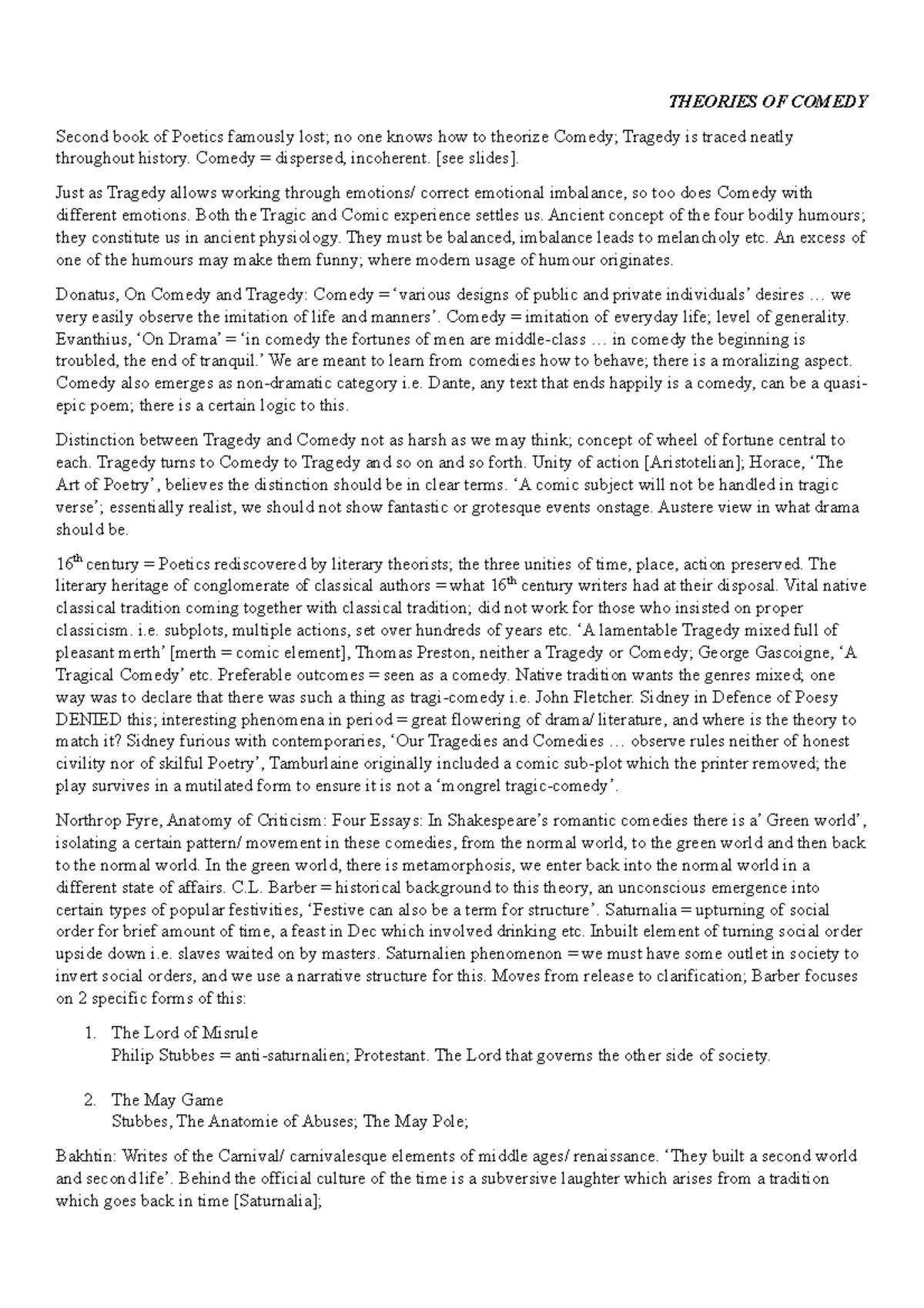 Theories OF Comedy - THEORIES OF COMEDY Second book of Poetics famously ...