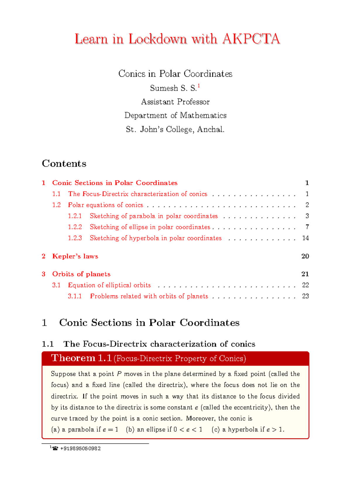 Conics in polar coordinates - Learn in Lockdown with AKPCTALearn in ...