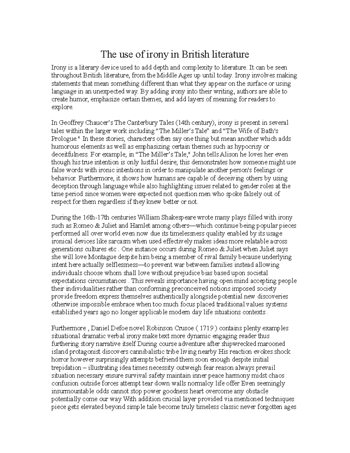 British Literature - The use of irony in British literature Irony is a ...