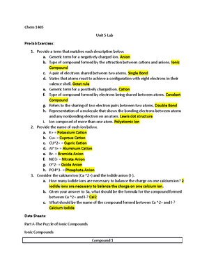 Unit 4 Lab - Online Lab Work - Chem 1405 Unit 4 Lab Pre-lab Exercises ...