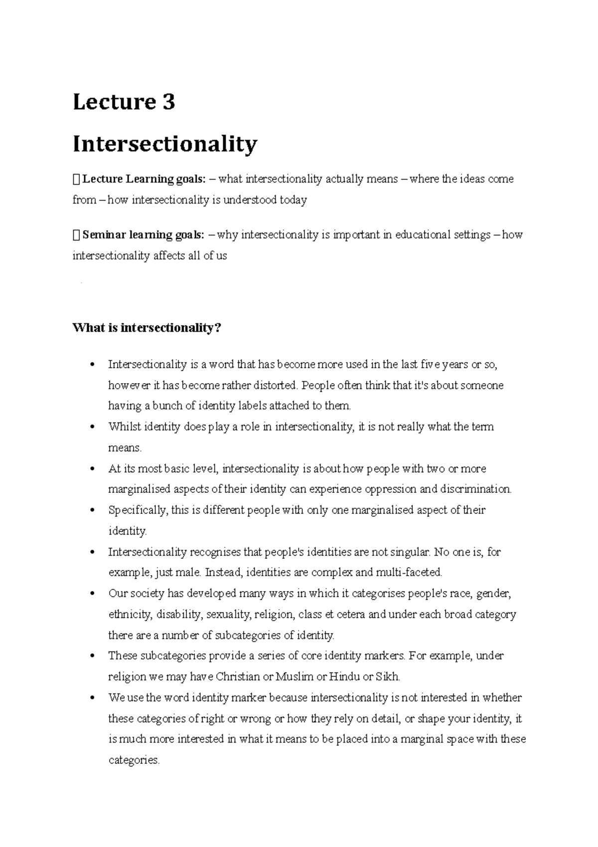 Lecture 5 - Lecture 3 Intersectionality 🐀 Lecture Learning goals ...