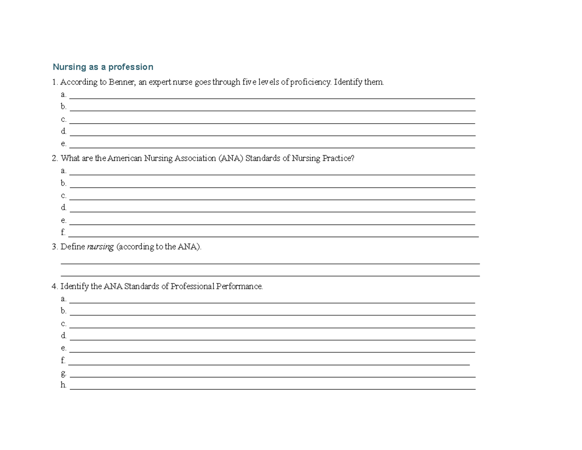 Quiz 1 nr 222 Practice questions Quiz 1 nr 222 Practice questions - Nursing as a profession ...