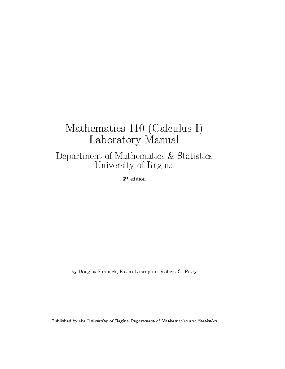 M110 Lab Manual 3ed Mathematics 110 Calculus I Laboratory Manual