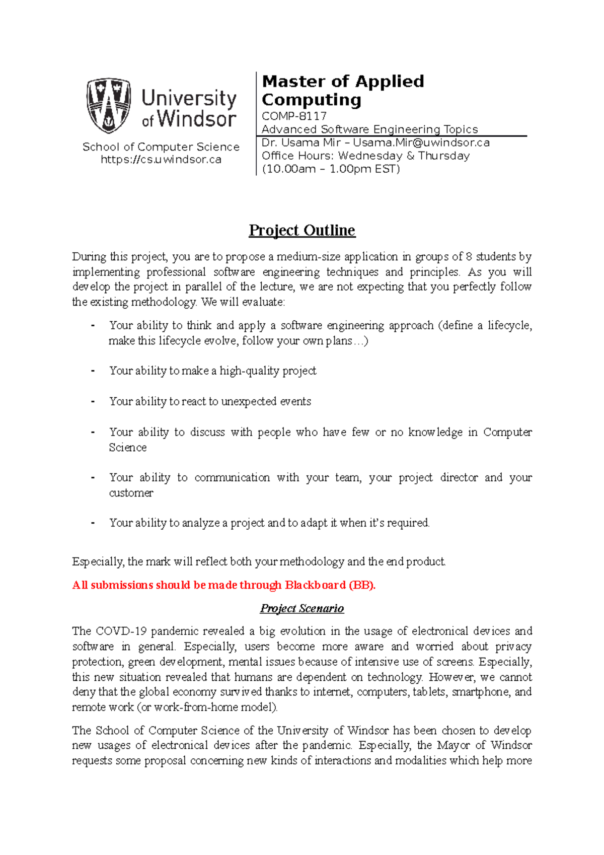 COMP8117 project - assignment - School of Computer Science cs.uwindsor ...