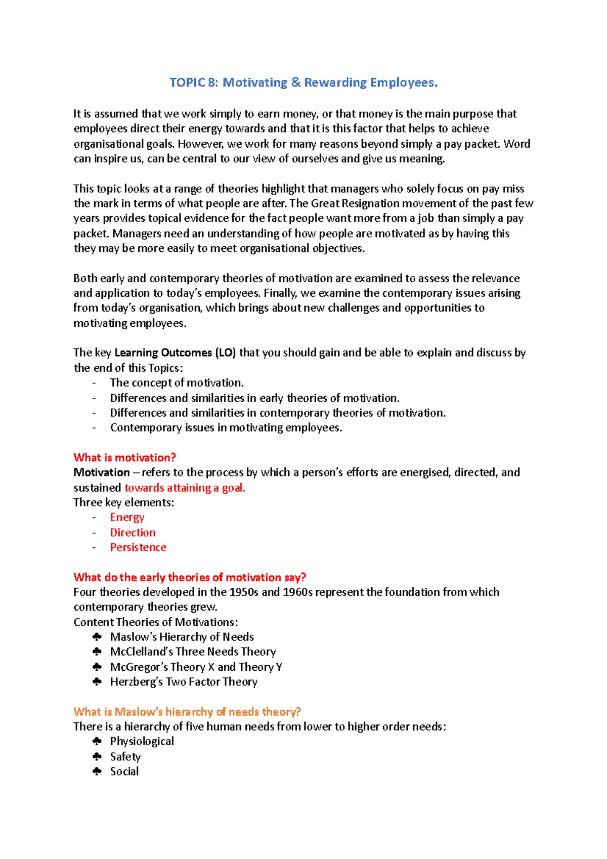 Topic 8 - Motivating and Rewarding Employees - TOPIC 8: Motivating ...