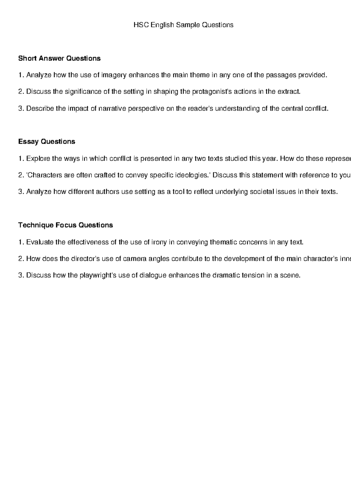 HSC English Sample Questions Corrected Encoding - HSC English Sample ...