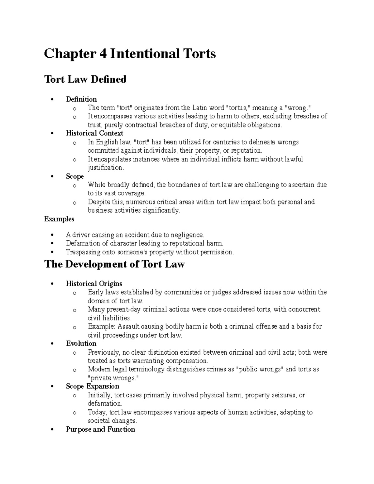 ADMS 2610 Chapter 4 Intentional Torts - Chapter 4 Intentional Torts ...