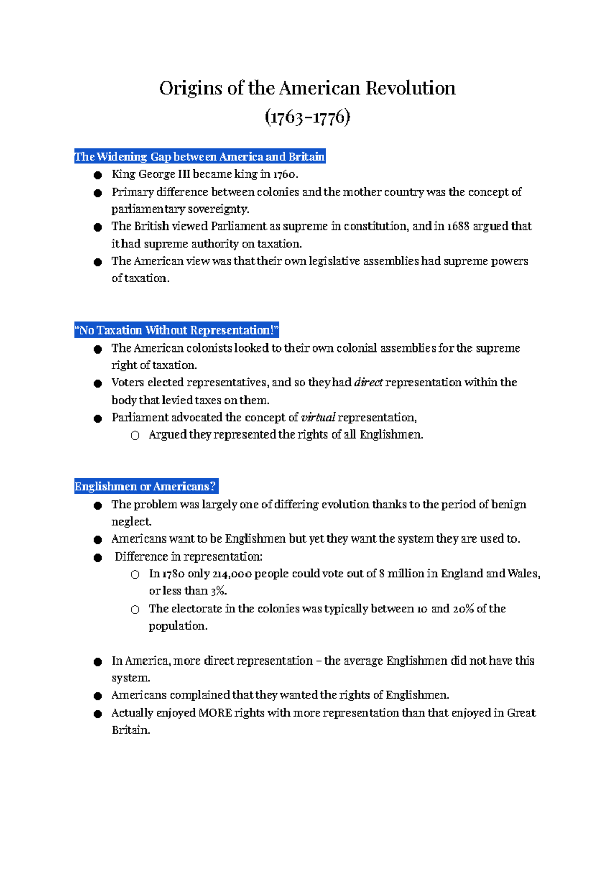 L3 - Origins of the American Revolution (1763-1776) - Origins of the ...