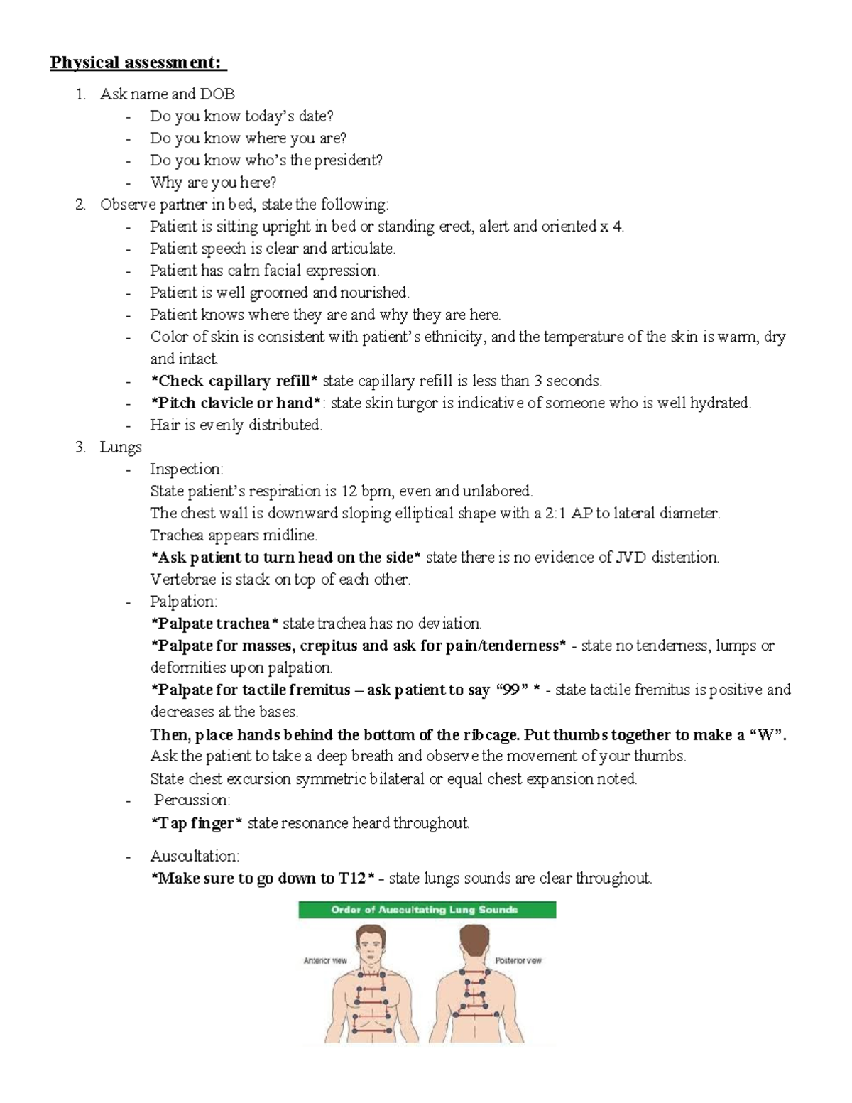 Head to Toe - Head to toe assessmenr - Physical assessment: Ask name ...