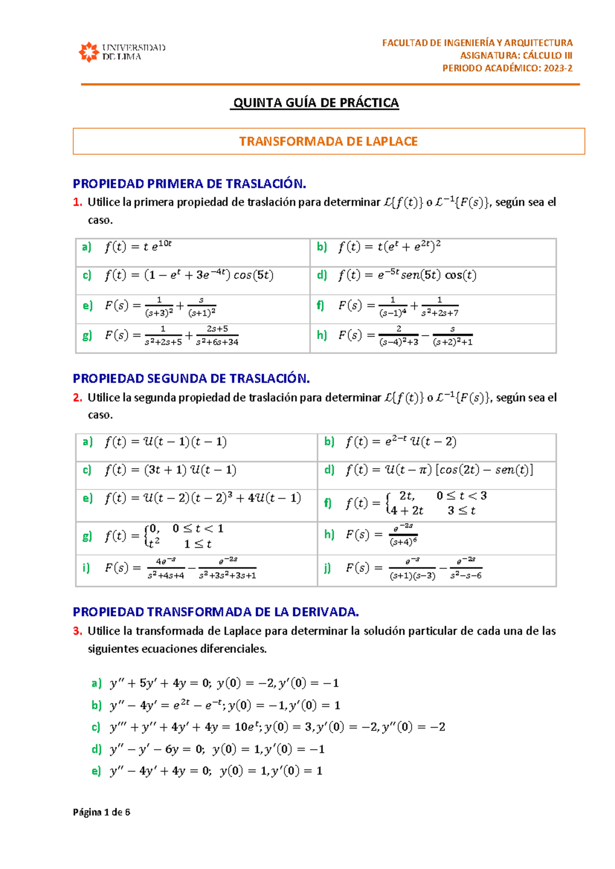 Quinta Guia de Practicas - ASIGNATURA: CÁLCULO III PERIODO ACADÉMICO: 202 3 - 2 QUINTA GUÍA DE ...