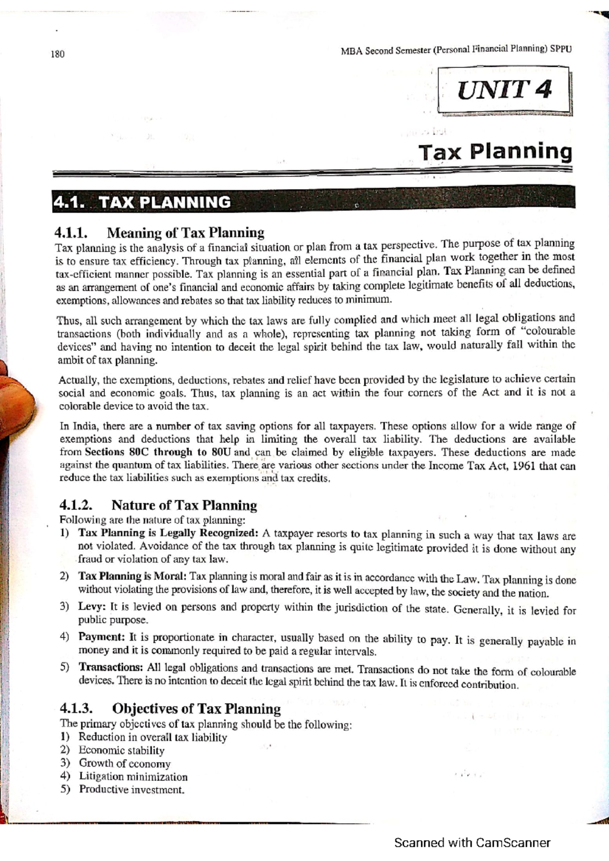Unit No. 4 - Tax Planning - 180 MBA Second Semester (Personal Financial ...