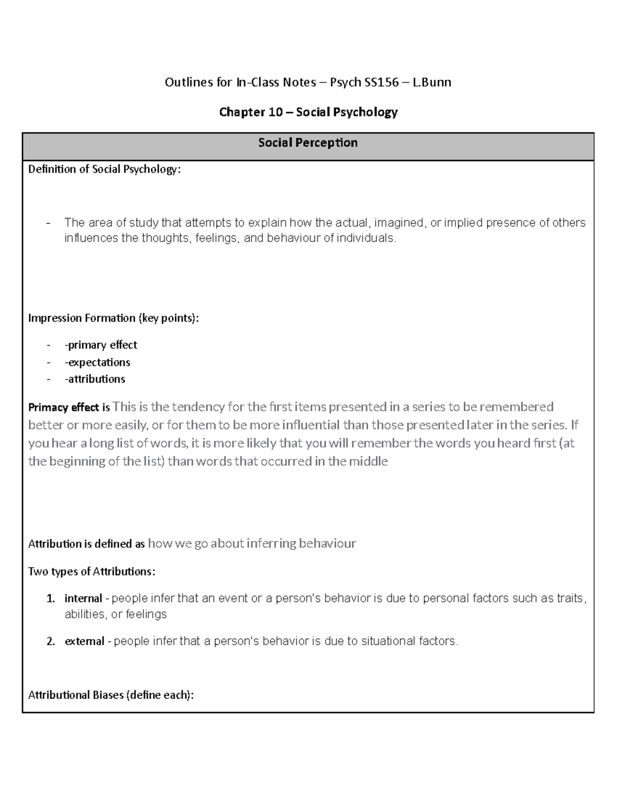 Ch 10 - Social Psychology - Outlines for In-Class Notes – Psych SS156 ...