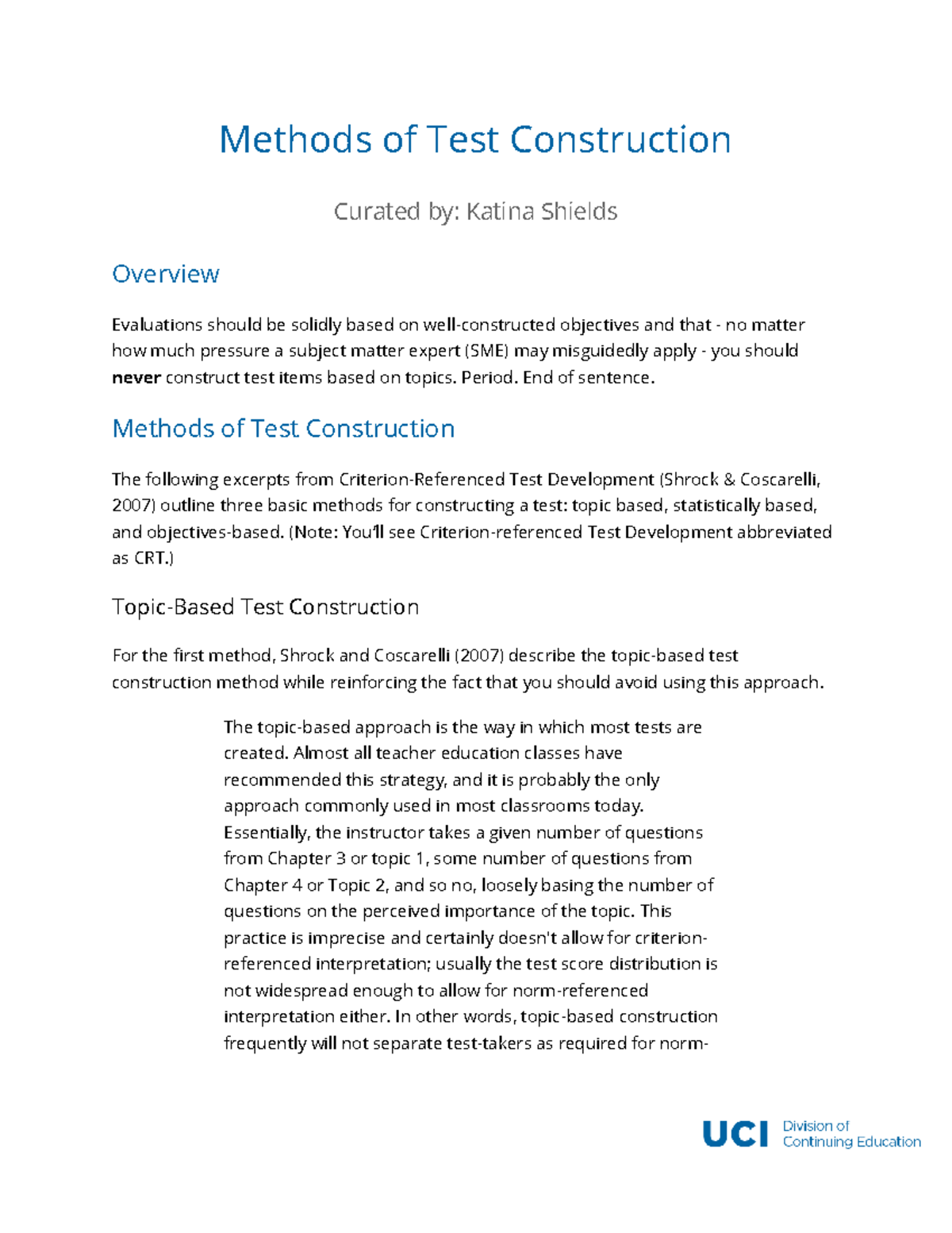 W3 - Methods of Test Construction - Methods of Test Construction ...