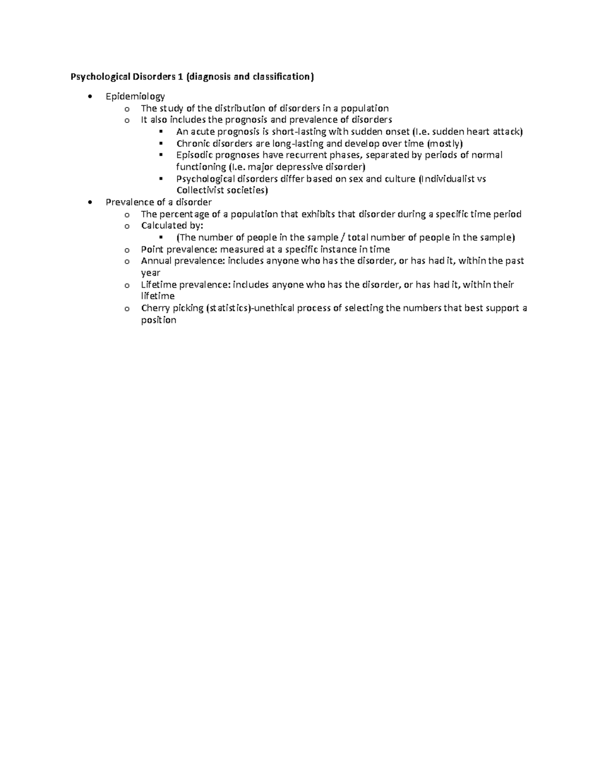 Epidemiology - Psychological Disorders 1 (diagnosis and classification ...