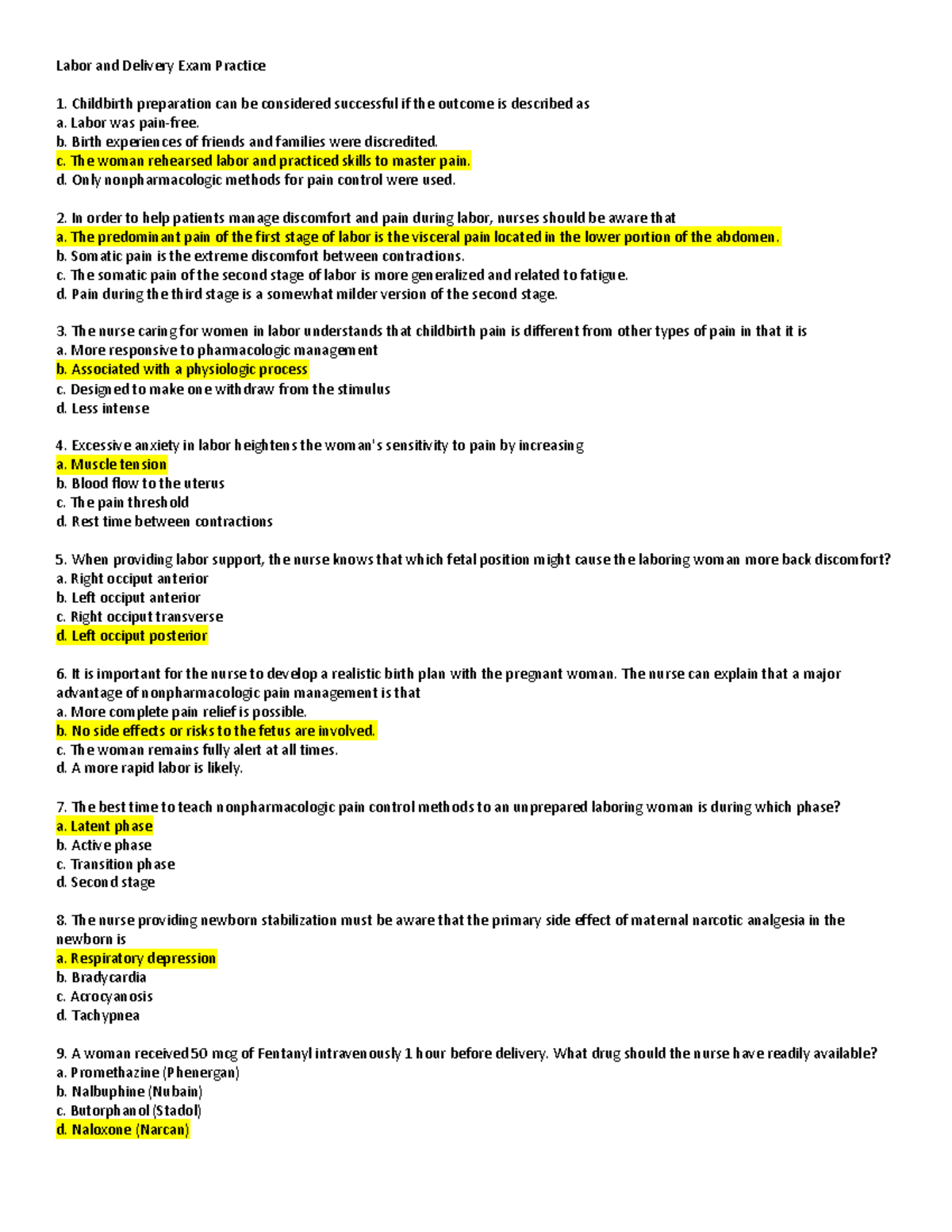 Labor and Delivery Exam Practice - Labor and Delivery Exam Practice ...