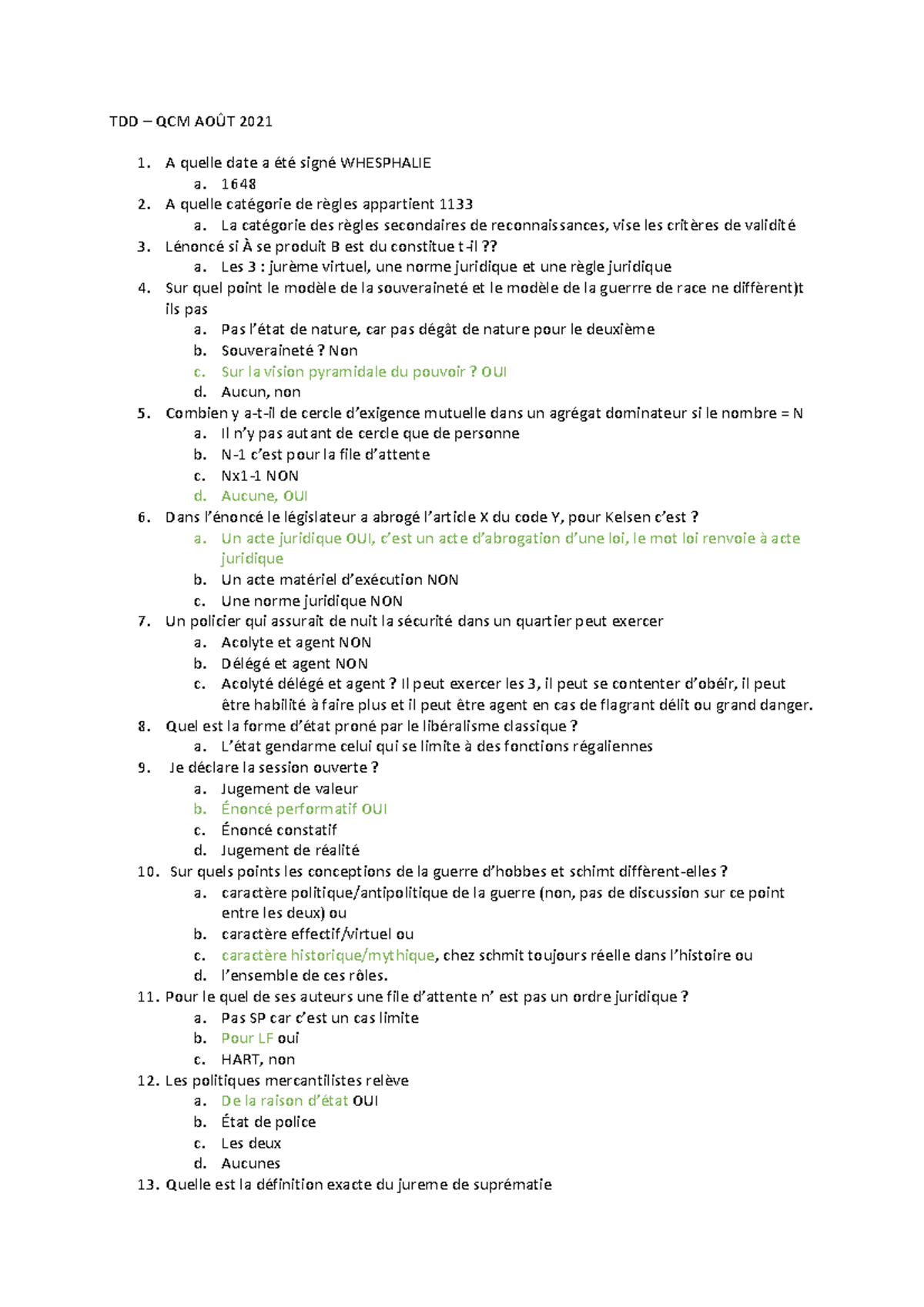 TDD - QCM Aout 2021 - TDD QCM 2021 - TDD – QCM AOÛT 2021 A quelle date ...