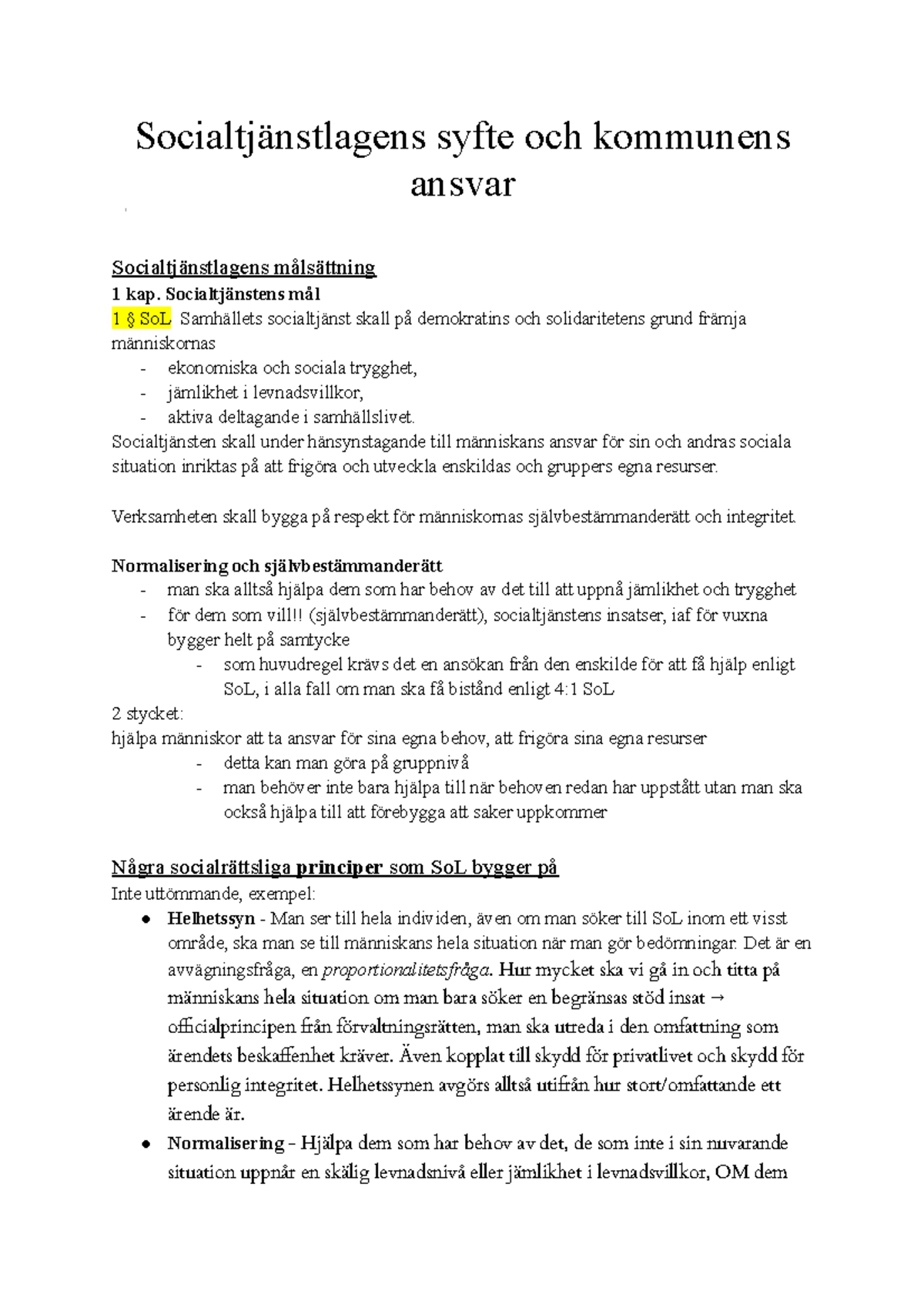 Socialtjänstlagens syfte och kommunens ansvar - Socialtjänstlagens ...
