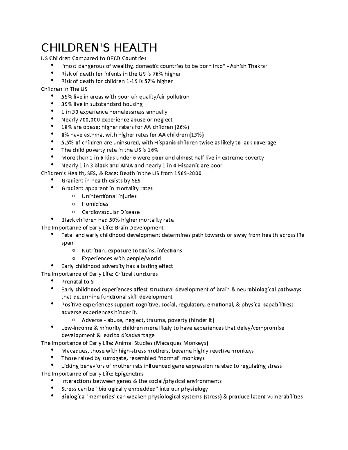Children - lecture notes - CHILDREN'S HEALTH US Children Compared to ...