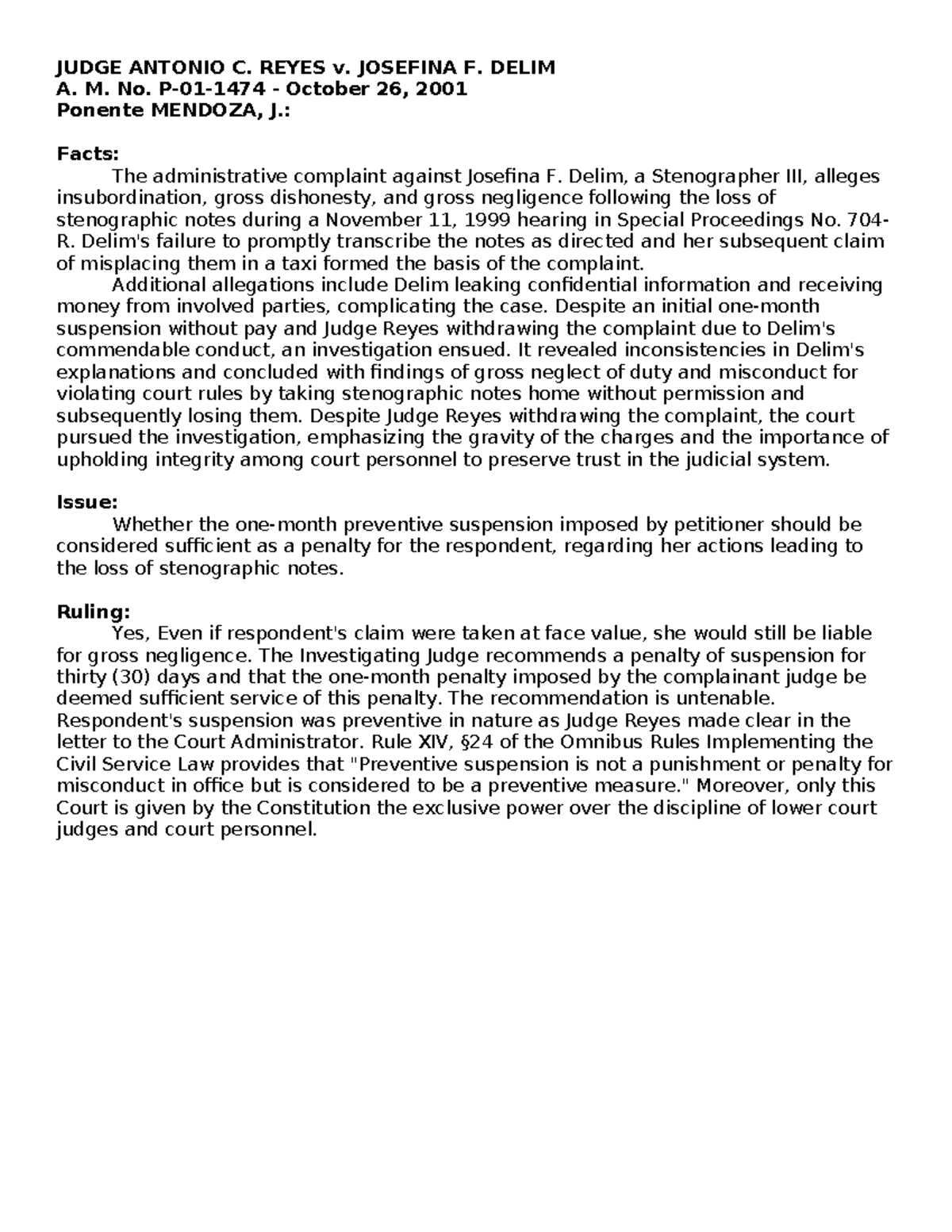 Case-of-Reyes - JUDGE ANTONIO C. REYES v. JOSEFINA F. DELIM A. M. No. P ...