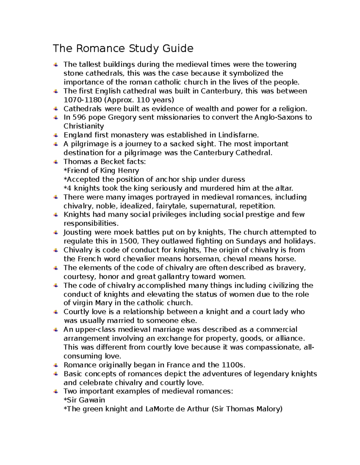 The Romance Study Guide - The first English cathedral was built in ...