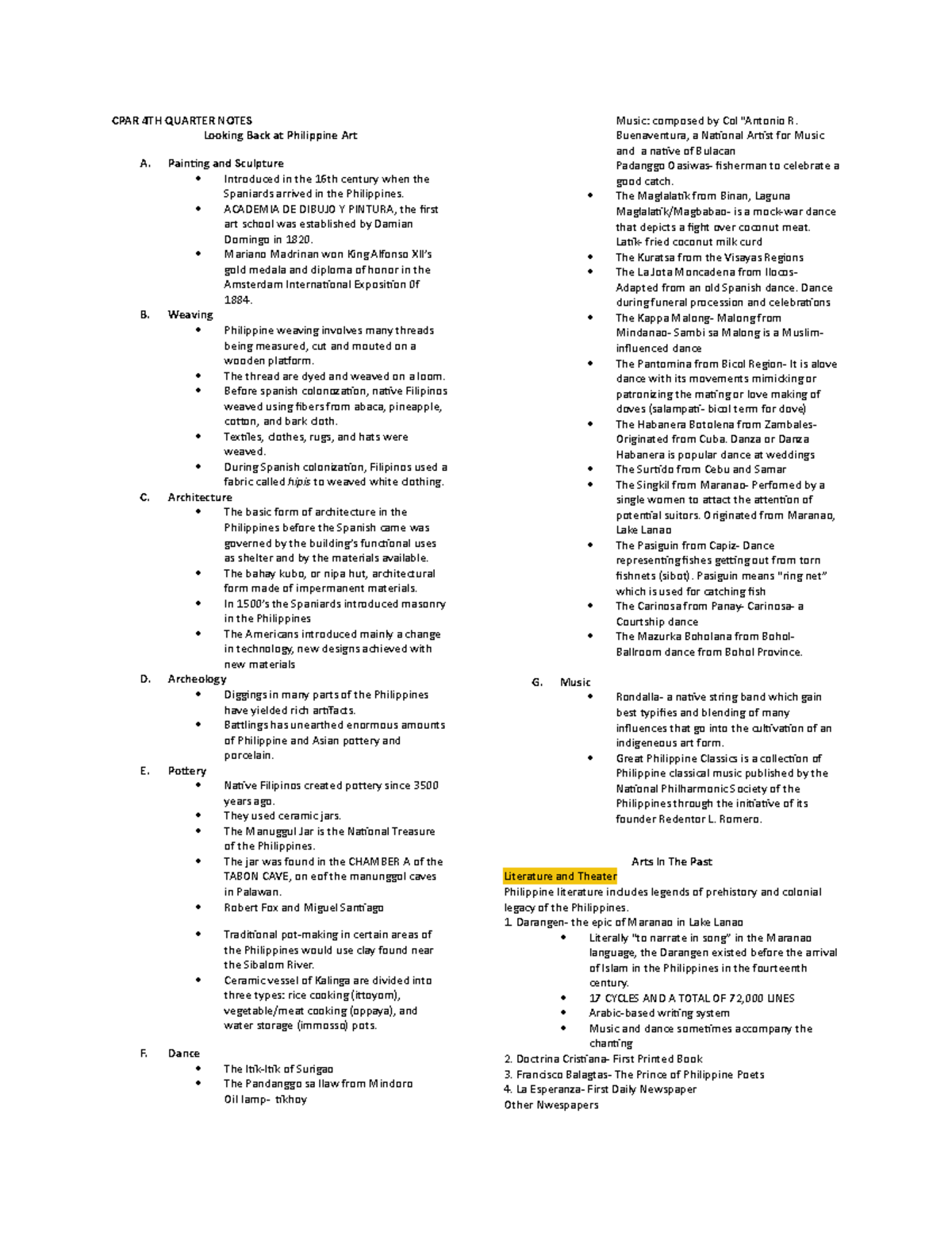 4TH Quarter Notes TO Print and Lecture Notes - CPAR 4TH QUARTER NOTES ...