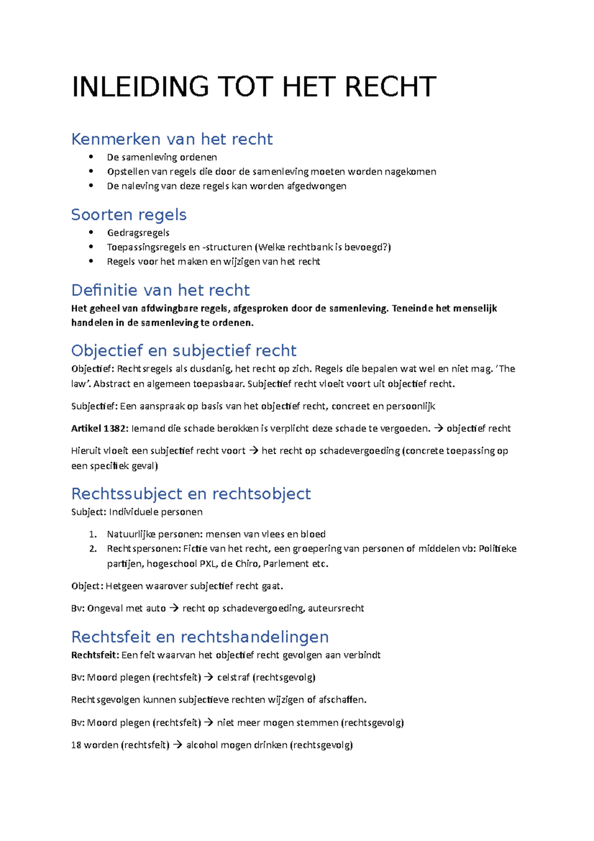 Inleiding TOT HET Recht l - INLEIDING TOT HET RECHT Kenmerken van het ...