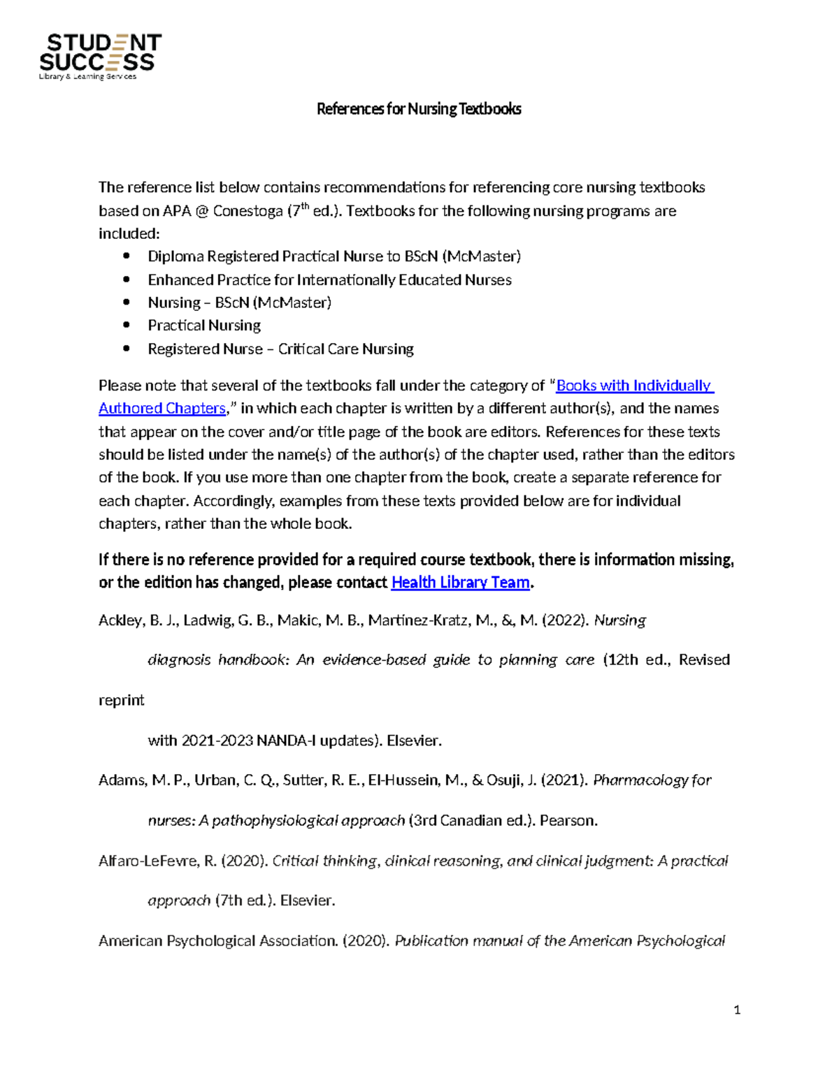 References for Nursing Textbooks 2023-2024 - Locked - References for ...