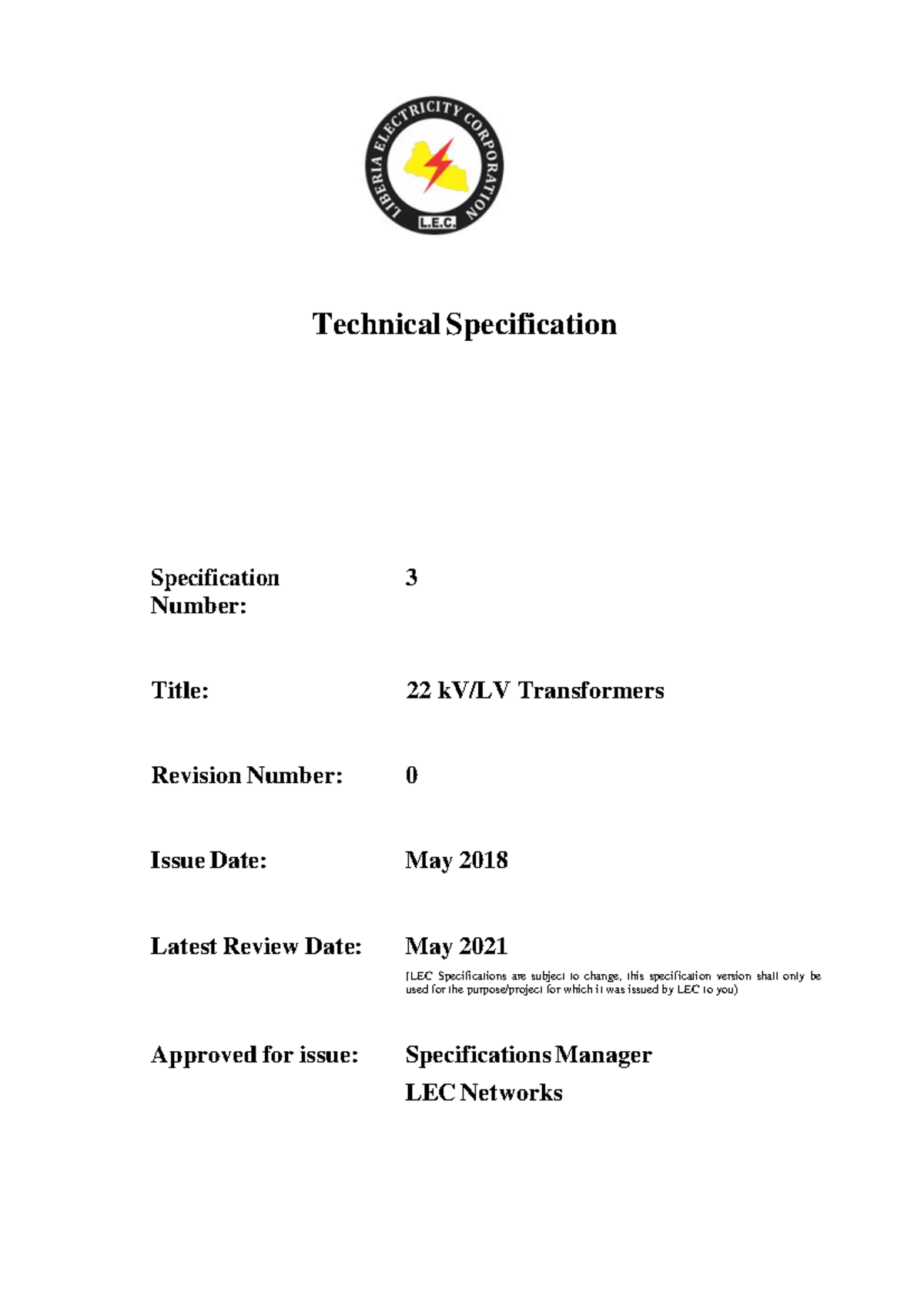 Specification No.3 Distribution Transformers 210518 A1 - Technical ...