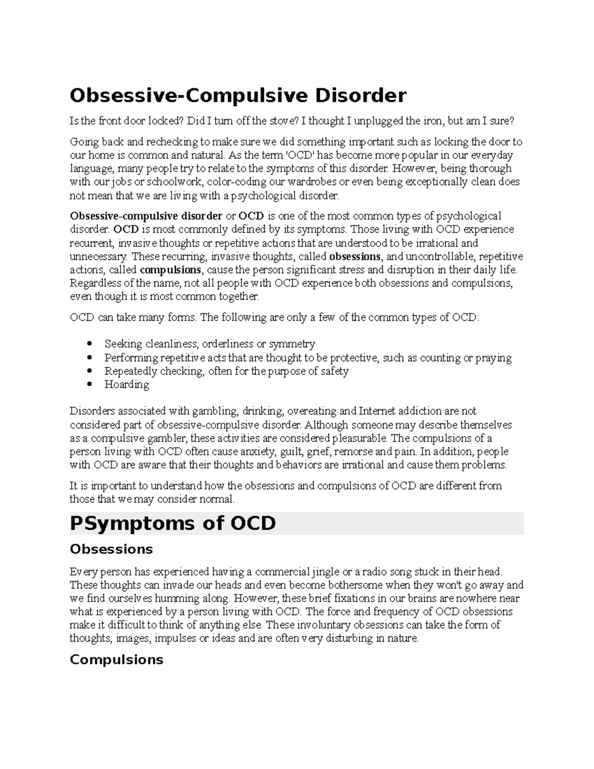 Obsessive - LEARNING ESSAY HELP - Obsessive-Compulsive Disorder Is the ...
