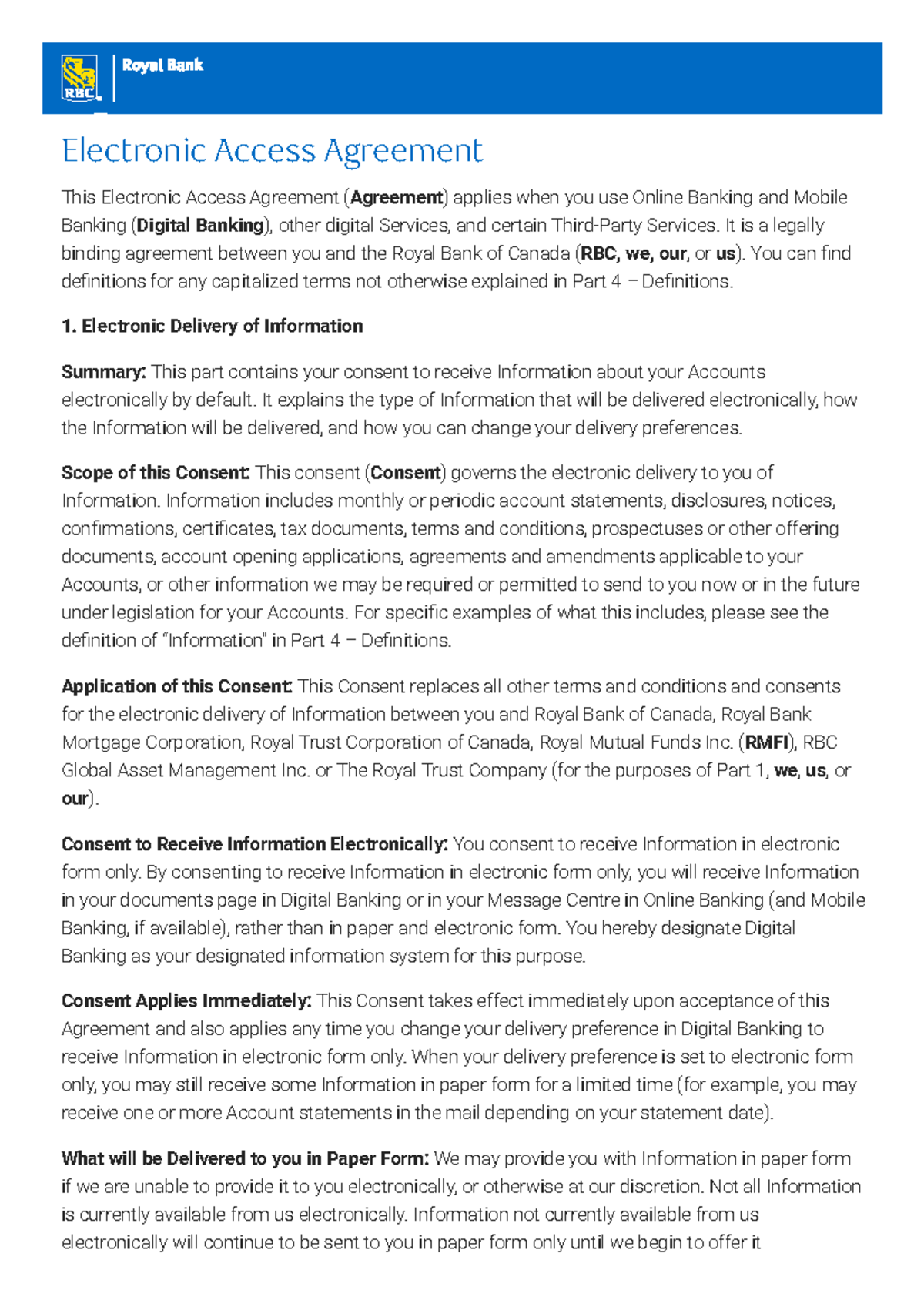 RBC Terms And Conditions EAA - Print Electronic Access Agreement This ...