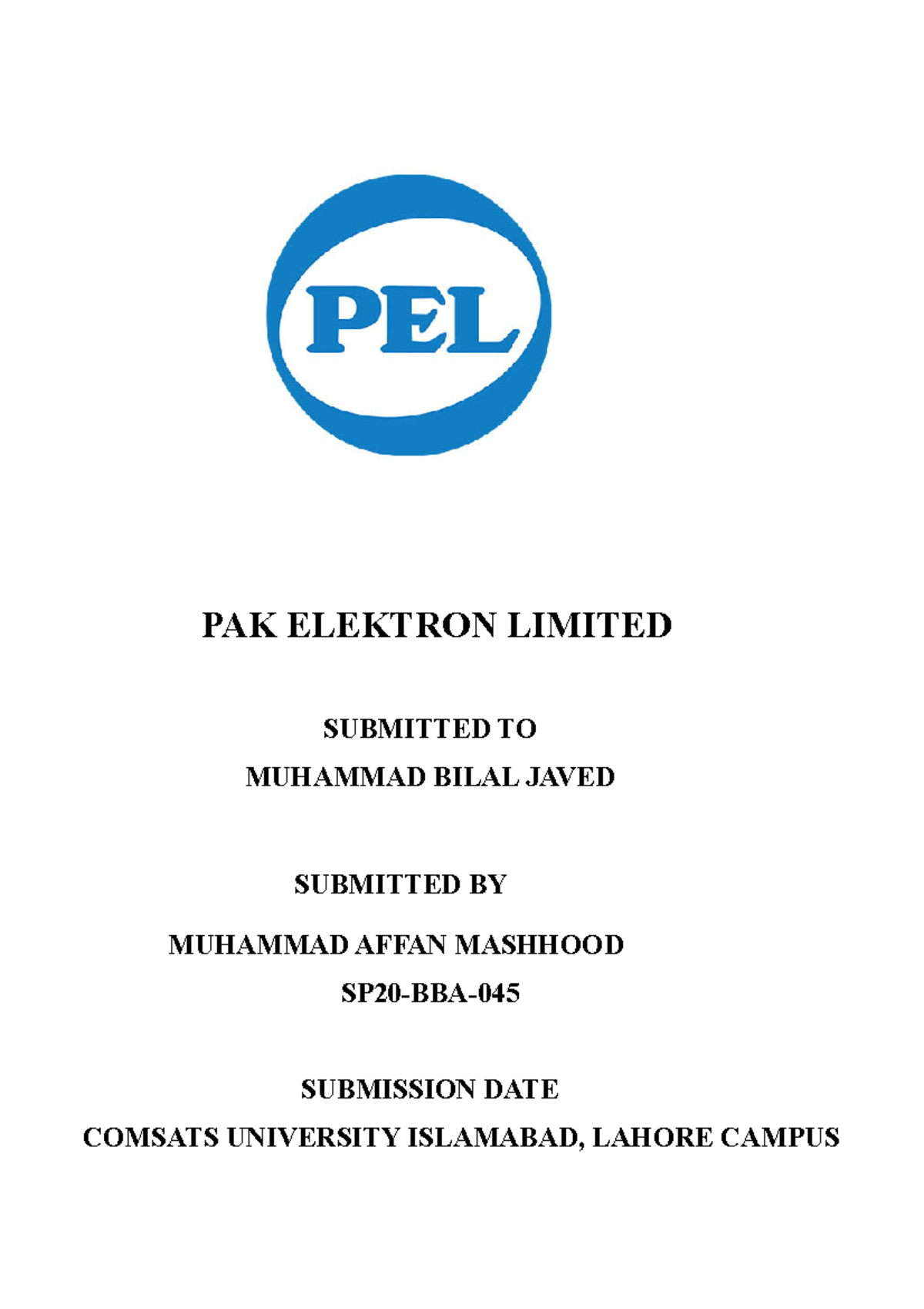 Doc2 (2) - efef - PAK ELEKTRON LIMITED SUBMITTED TO MUHAMMAD BILAL JAVED SUBMITTED BY MUHAMMAD ...