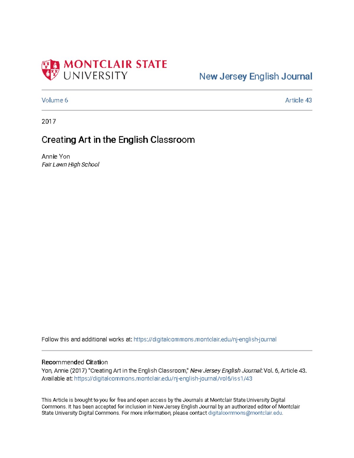 Creating Art in the English Classroom - New Jersey English JournalNew ...