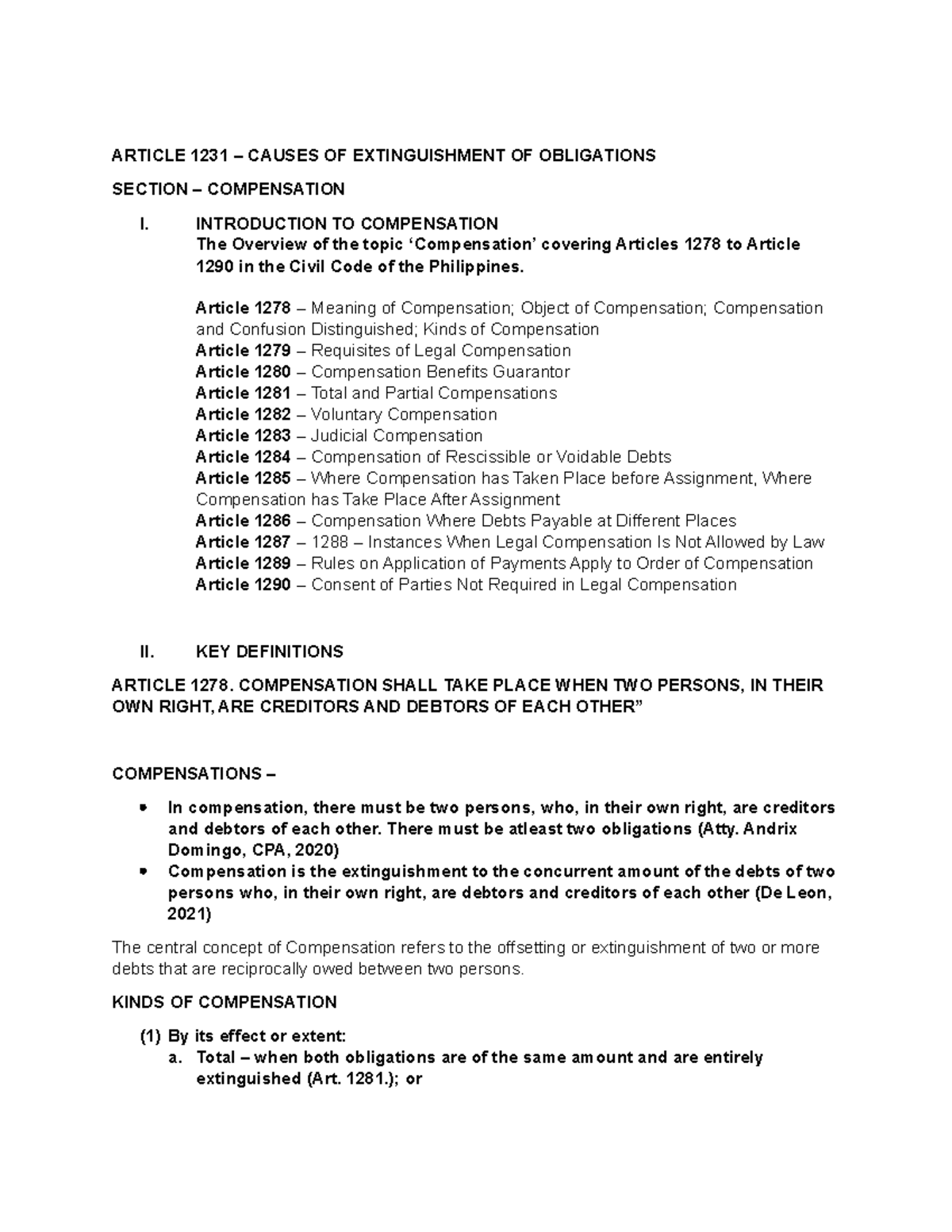 Oblicon PART 2 - ARTICLE 1231 – CAUSES OF EXTINGUISHMENT OF OBLIGATIONS ...