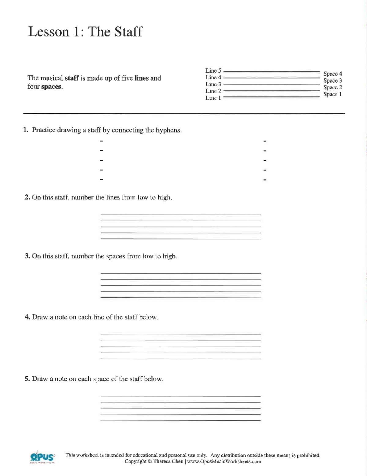 Secondary Sequential Packet - Lesson 1: The Staff Line 5 Space 4 The ...