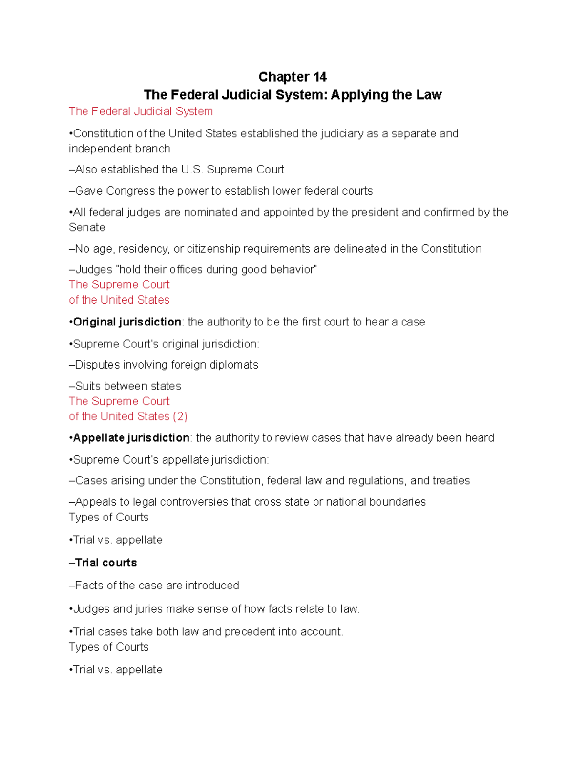 Chapter 14 - Chapter 14 The Federal Judicial System: Applying the Law ...