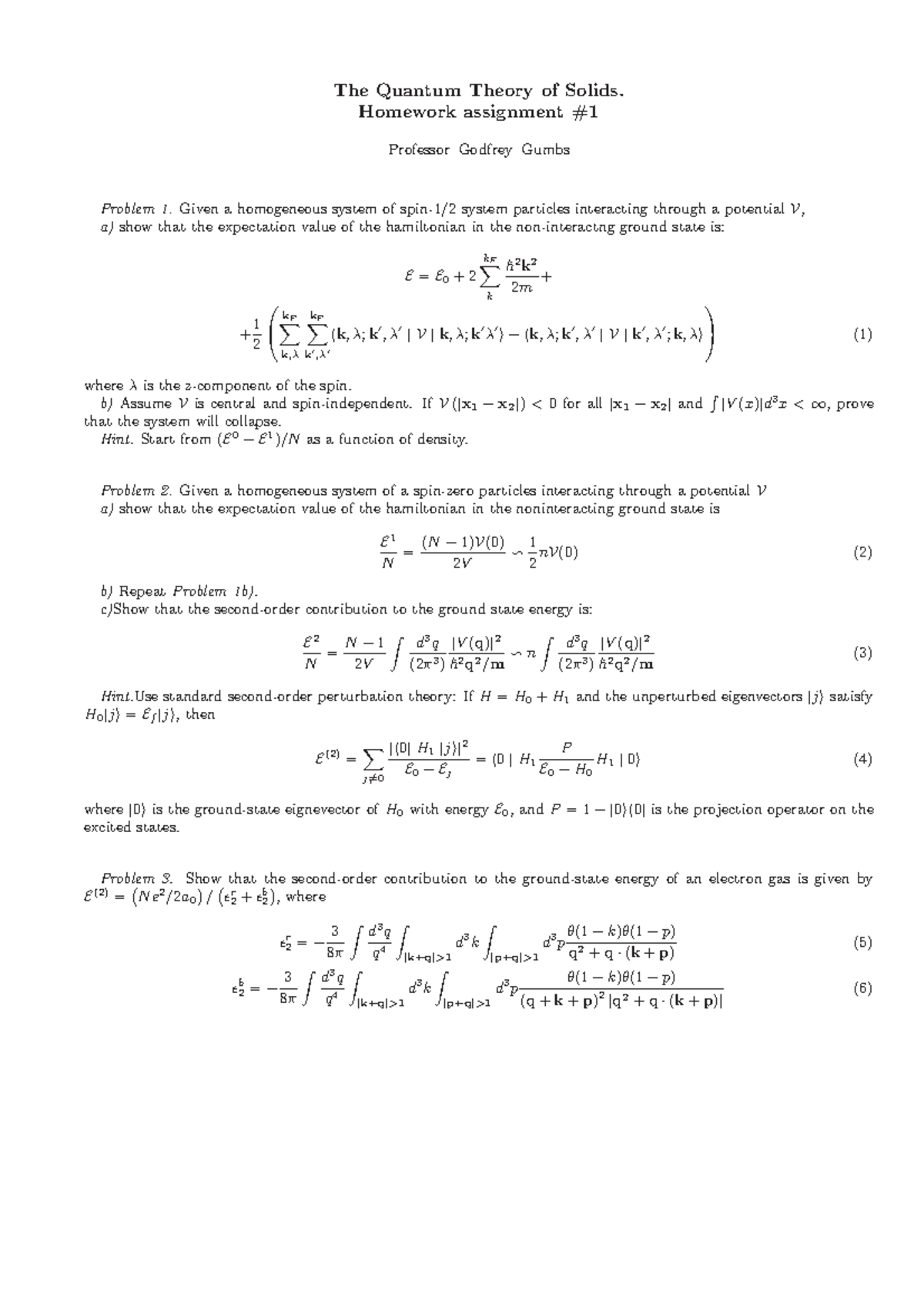 1st assignment GG typed - The Quantum Theory of Solids. Homework ...