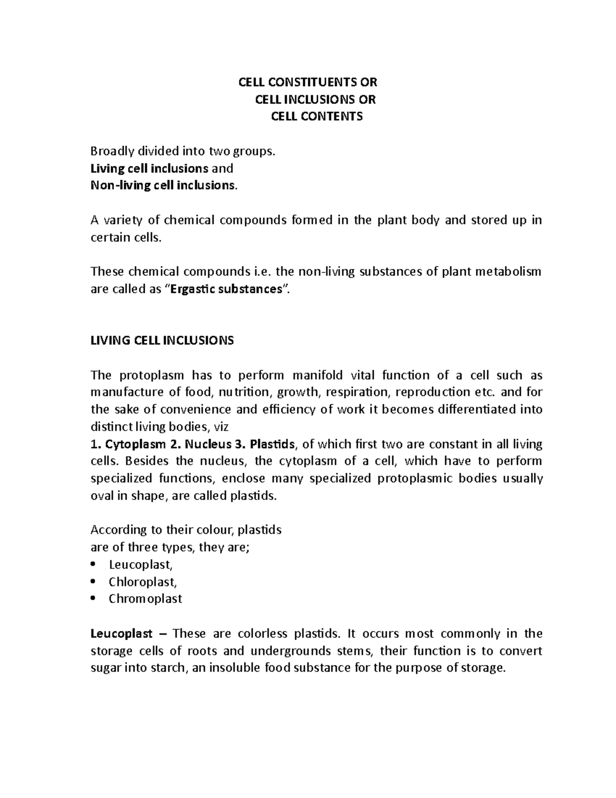 CELL Inclusions - Study notes on CELL WALL Constituents that can be ...