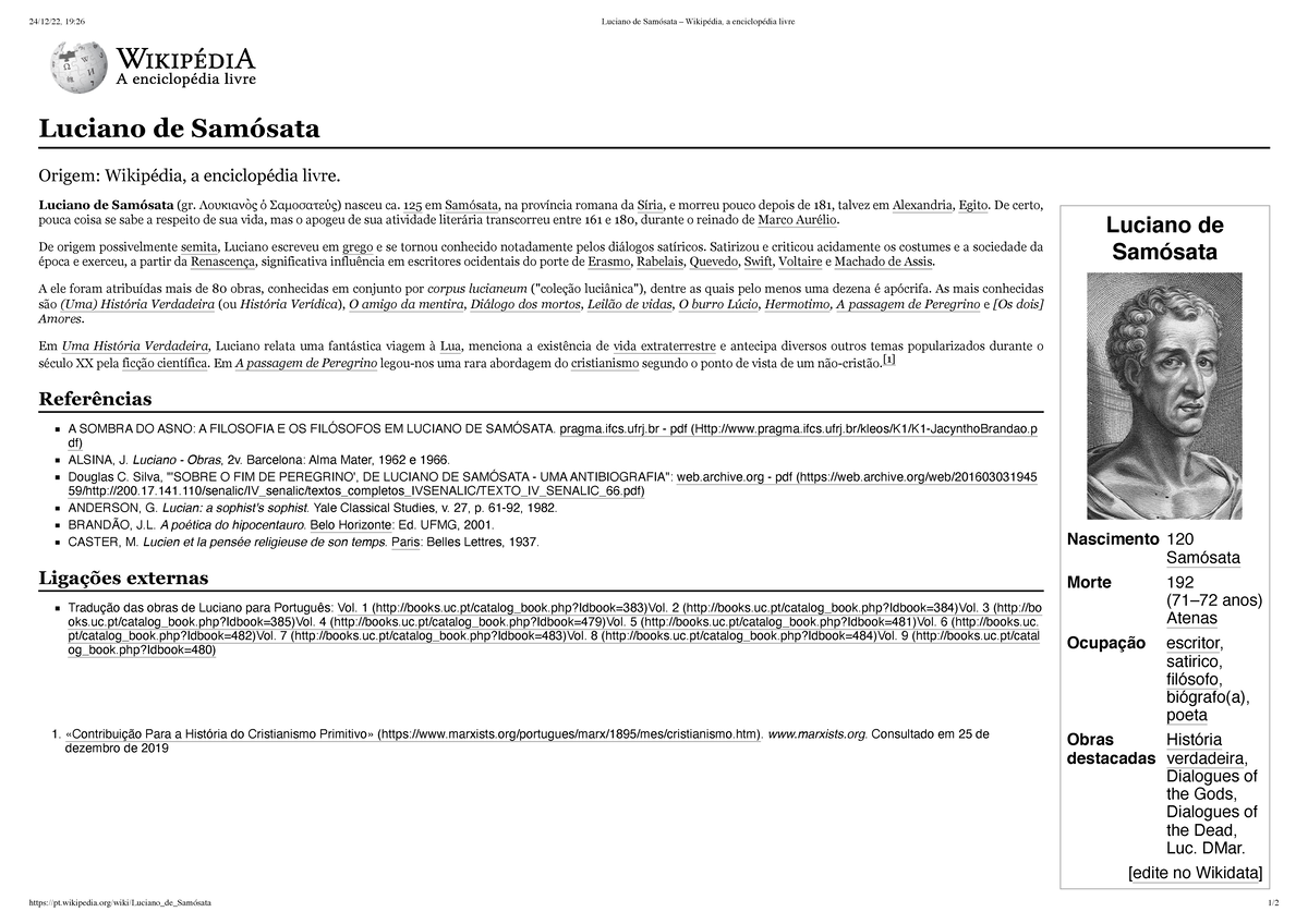 Luciano de Samósata – Wikipédia, a enciclopédia livre - 24/12/22, 19:26 ...